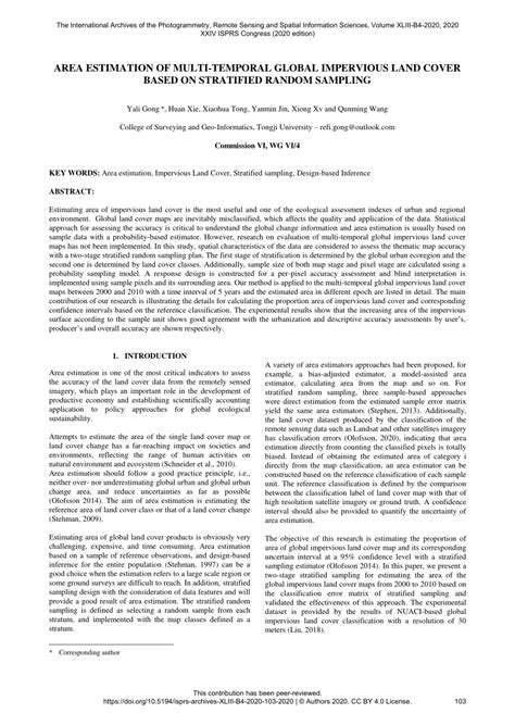 Pdf Area Estimation Of Multi Temporal Global Impervious Land Cover Based On Stratified Random