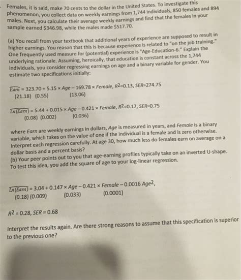 Solved Females It Is Said Make Cents To The Dollar In Chegg Com