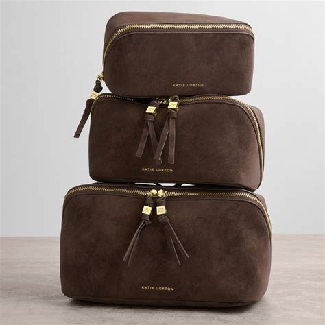 Katie Loxton Soho Medium Chocolate Faux Suede Makeup And Wash Bag