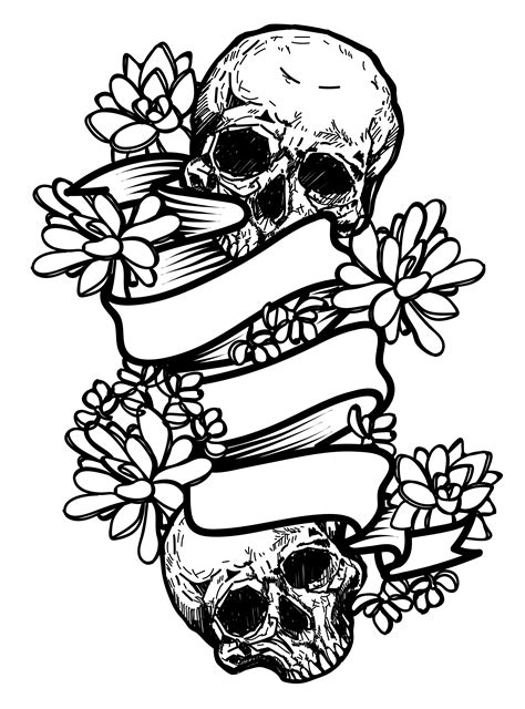 Hand Drawing Skull And Flowers 1339158 Vector Art At Vecteezy