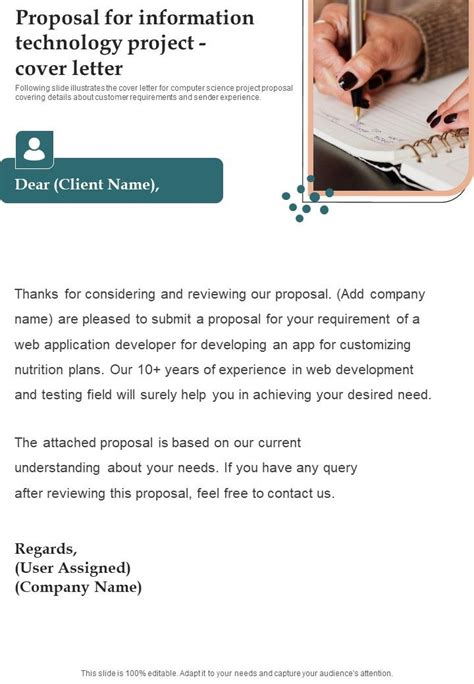 Proposal For Information Technology Project Cover Letter One Pager Sample Example Document