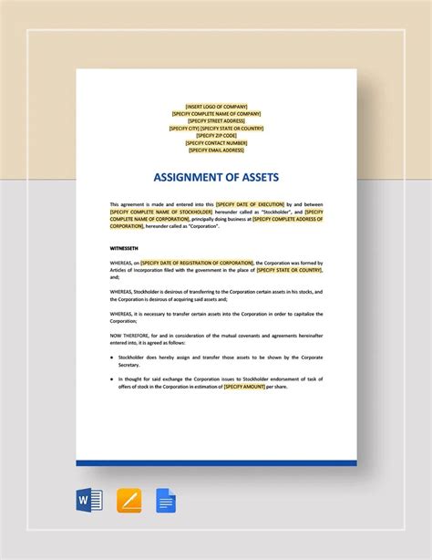free assignment agreement templates editable and printable