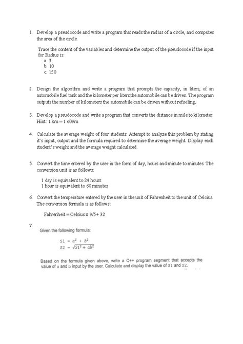 Exercise Sequence Structure Develop A Pseudocode And Write A Program