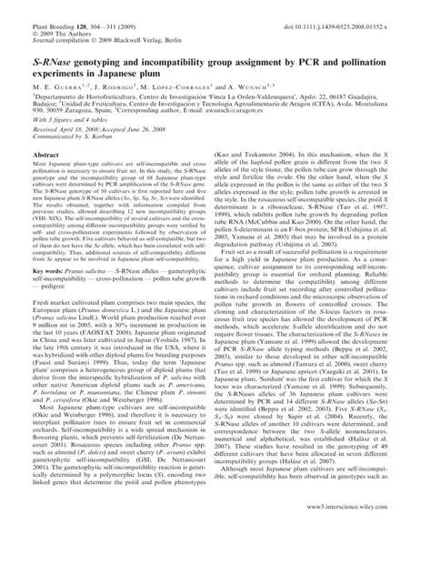 S Rnase Genotyping And Incompatibility Group Assignment By Pcr And Pollination Experiments In