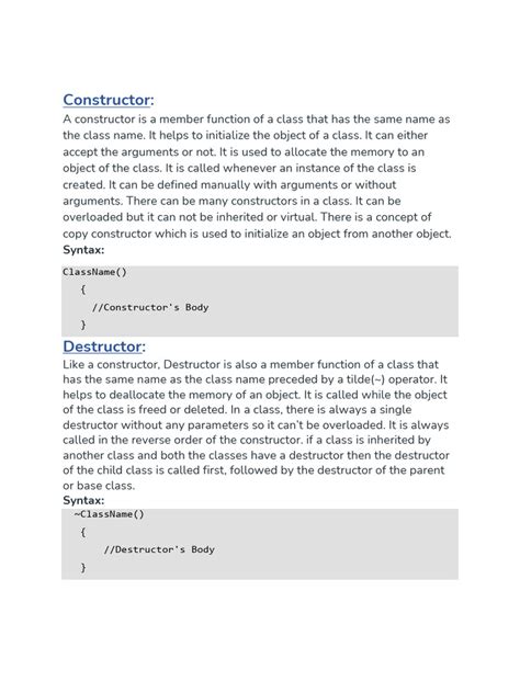 constructor and destructor pdf constructor object oriented