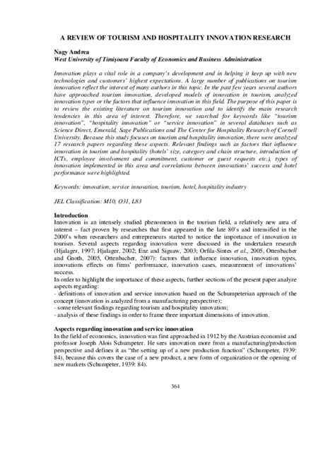 Pdf A Review Of Tourism And Hospitality Innovation Research