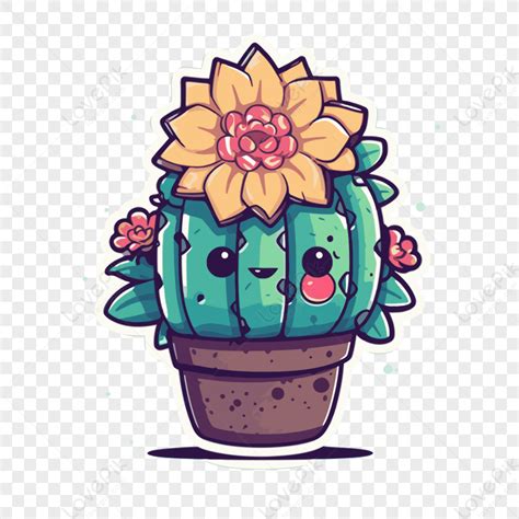귀여운 꽃 클립 아트와 선인장 벡터상표 Png 일러스트 무료 다운로드 Lovepik