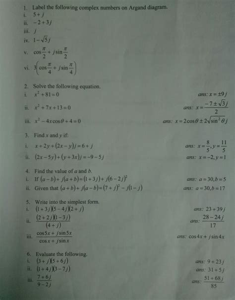 Solved 1 Label The Following Complex Numbers On Argand