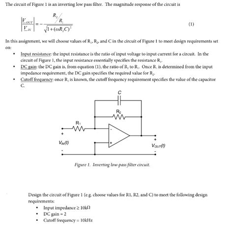 Solved The Circuit Of Figure 1 Is An Inverting Low Pass