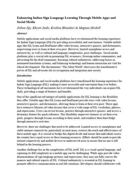 Enhancing Indian Sign Language Learning Through Mobile Apps And Social Media Pdf Social