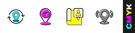 Set Map Pin Folded Map With Location Marker And Icon Vector Stock Vector Illustration Of