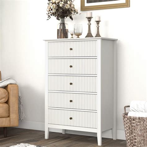 Royalcraft White Fluted 5 Drawer Dresser For Bedroom Tall Chest Of