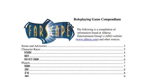 Farscape Roleplaying Game Compendium Rpg Item Rpggeek