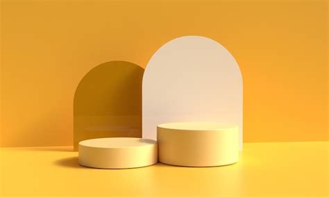 3d 렌더링 무대 연단 제품 노란색 프리미엄 사진