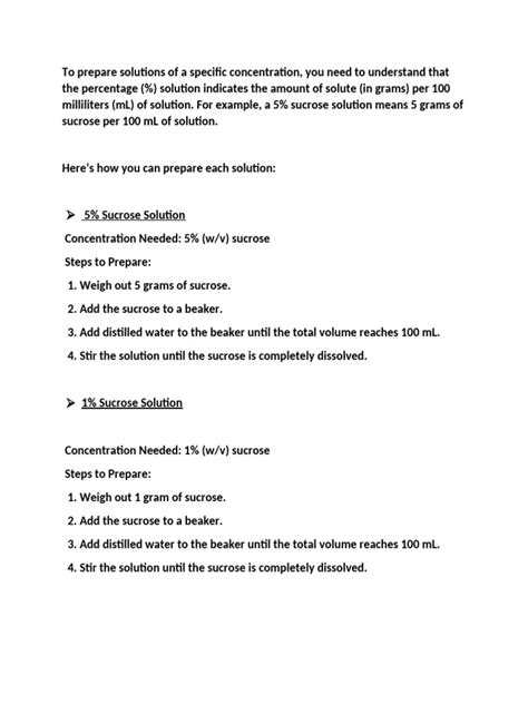 To Prepare Solutions Of A Specific Concentration Pdf Mass