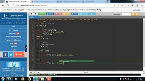 C Program To Check Whether Input Number Is Palindrome Or Not Youtube