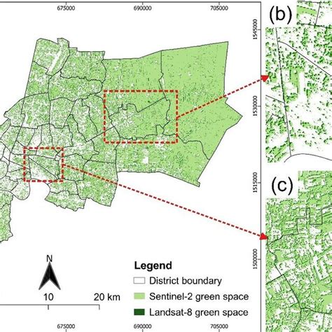 A Green Spaces Extracted From Landsat 8 And Sentinel 2 Data Entire Download Scientific