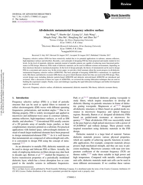 Pdf All Dielectric Metamaterial Frequency Selective Surface
