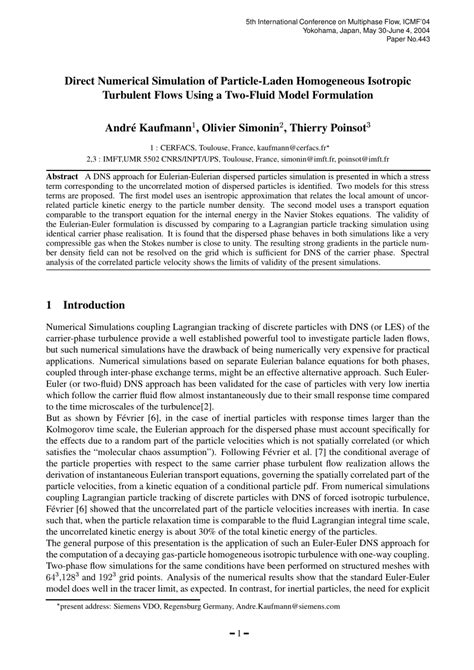 Pdf Direct Numerical Simulation Of Particle Laden Homogeneous Isotropic Turbulent Flows Using