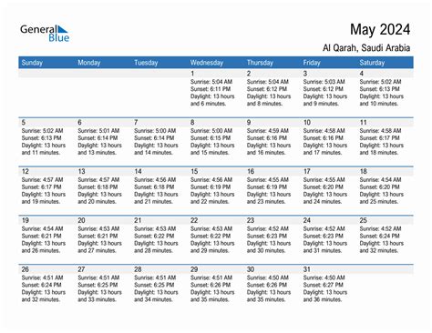 May 2024 Sunrise And Sunset Calendar For Al Qarah Saudi Arabia Pdf