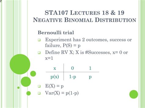 Ppt Sta Lectures Negative Binomial Distribution Powerpoint Presentation Id