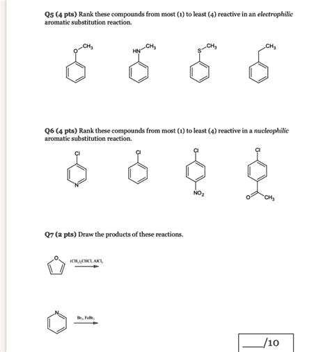 Q5 4 Pts Rank These Compounds From Most 1 To Least 4 Reactive In An Electrophilic Aromatic