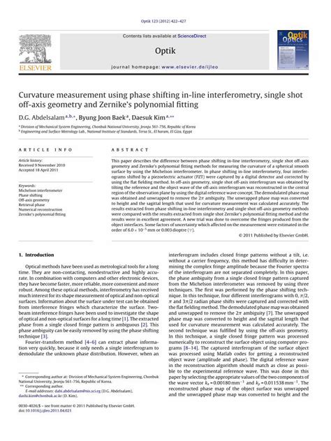 pdf curvature measurement using phase shifting in line interferometry