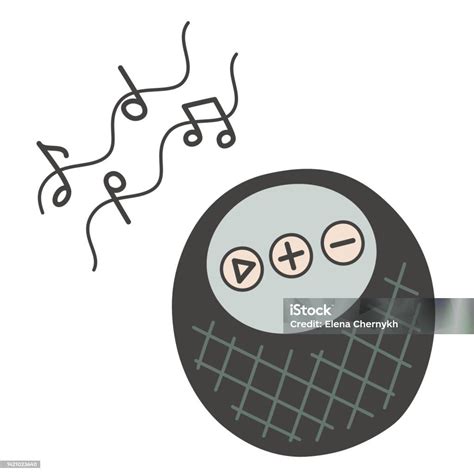 휴대용 스피커 낙서 아이콘 음악을 재생하는 둥근 블루투스 스피커의 벡터 일러스트레이션 야외 용 무선 장치 낙서 드로잉에 대한