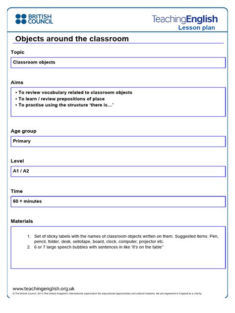 Objects Around The Classroom Lesson Plan Pdf Classroom Lesson Plan