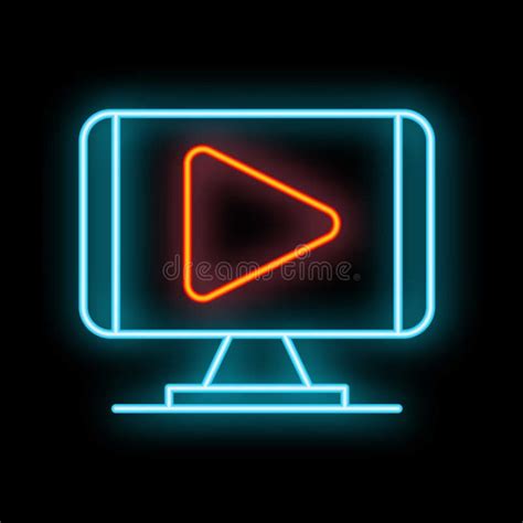 Neon Icon Of Computer Monitor Displaying Play Button For Online Video Streaming Stock