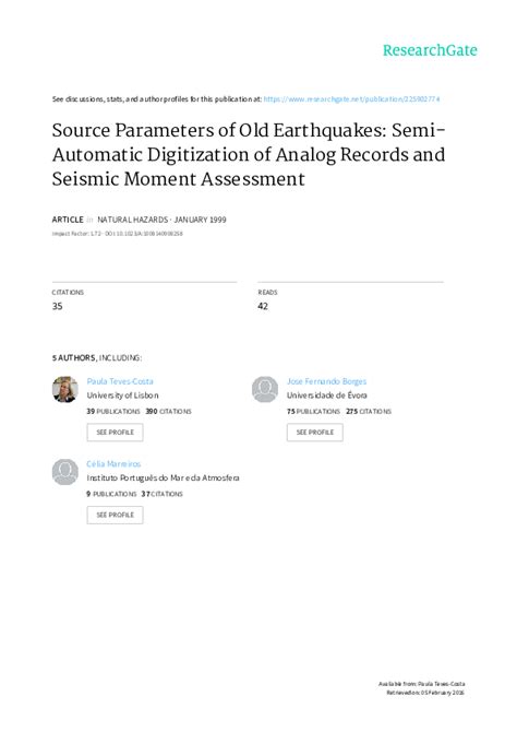Pdf Source Parameters Of Old Earthquakes Semi Automatic Digitization Of Analog Records And