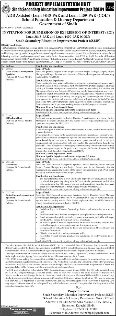 Positions Vacant At Project Implementation Unit 2025 Project