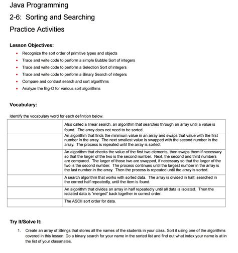 Solved Java Programming 2 6 Sorting And Searching Practice