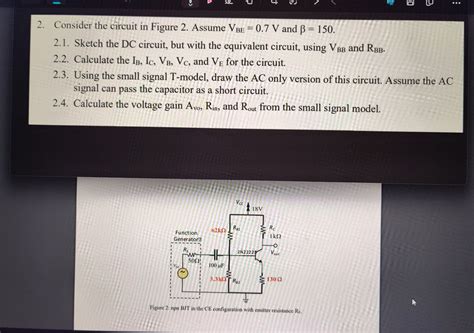 Solved By An EXPERT Consider The Circuit In Figure 2 Assume VBE 0 7V Chegg Com