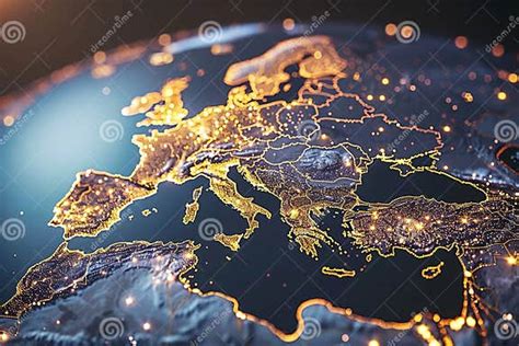 Digital World Globe Centered On Europe Concept Of Global Network And Connectivity Data Transfer