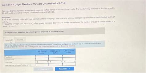 Solved Exercise 1 4 Algo Fixed And Variable Cost Behavior