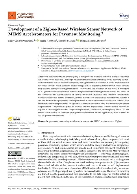 Pdf Development Of A Zigbee Based Wireless Sensor Network Of Mems Accelerometers For Pavement
