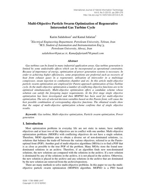 Pdf Multi Objective Particle Swarm Optimization Of Regenerative