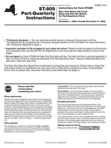 Form St 809 I December 2006 Instructions For Form St 809 New Tax