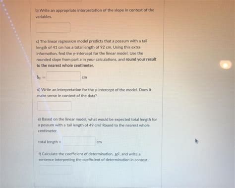 Solved Pts Consider The Data On Possum Tail Length And Total