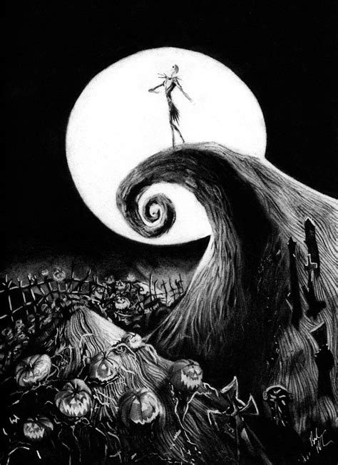 Jack Skellington Handmade Charcoal Illustration Print Nightmare Before