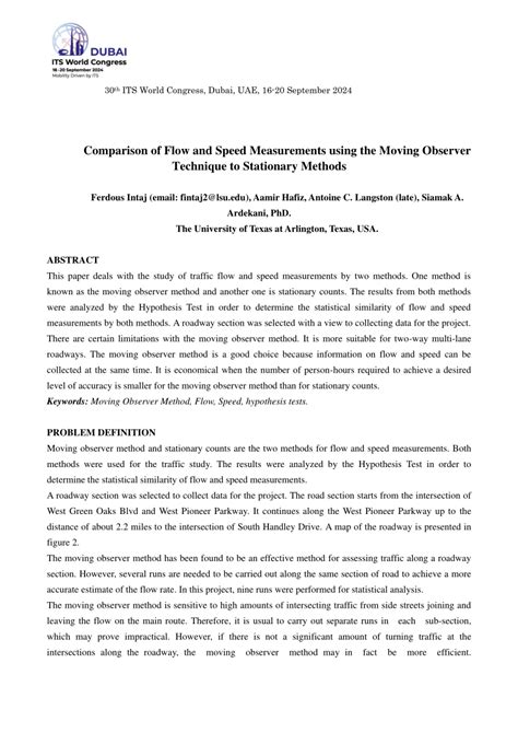 Pdf Comparison Of Flow And Speed Measurements Using The Moving Observer Technique To