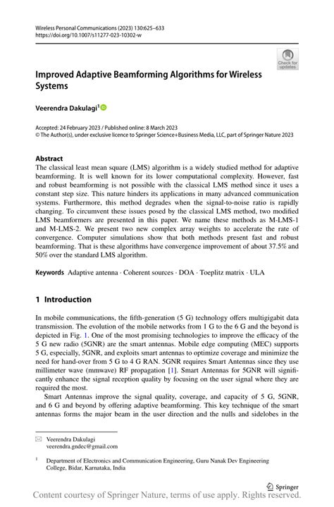 improved adaptive beamforming algorithms for wireless systems request pdf