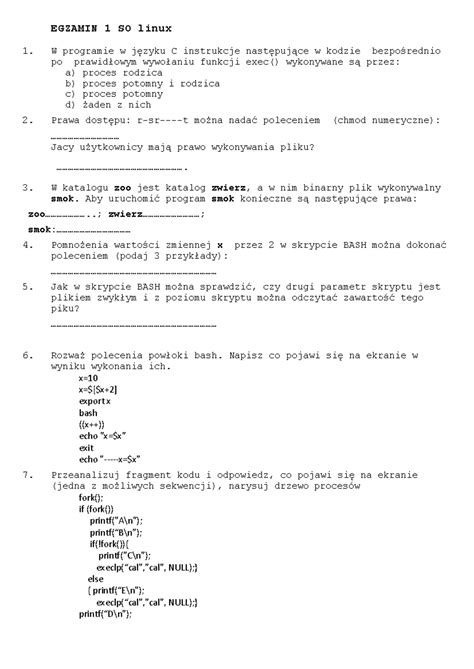egzamin 1 yooo egzamin 1 so linux w programie w języku c instrukcje