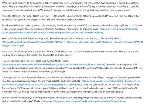 Aws 客户没有 Htap 的数据库需求 墨天轮