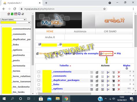 come creare una copia di backup in phpmyadmin netcwork it