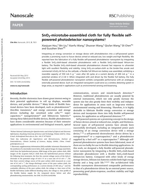 Pdf Sno2 Microtube Assembled Cloth For Fully Flexible Self Powered Photodetector Nanosystems