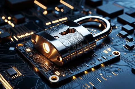 Cybersecurity Featuring A Metallic Padlock On A Detailed Circuit Board Blending Physical