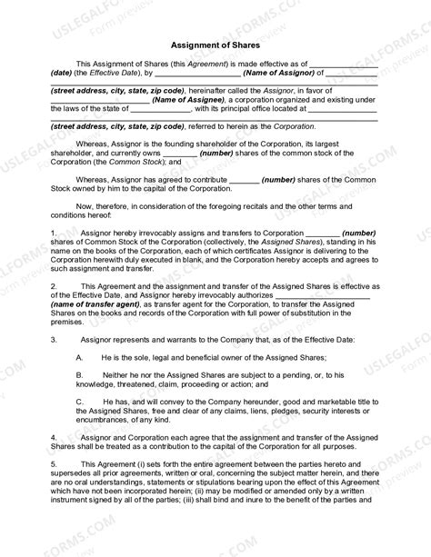 Assignment Of Shares Us Legal Forms