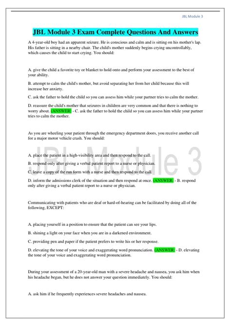 JBL Module 3 Exam Complete Questions And Answers EMT Stuvia US